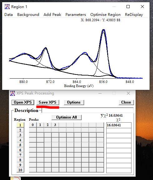 xpspeak双峰拟合基本操作（以镍为例）